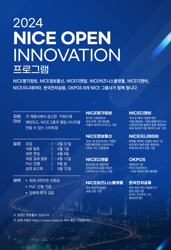NICE그룹,「2024년 NICE OPEN INNOVATION」참여 스타트업 모집